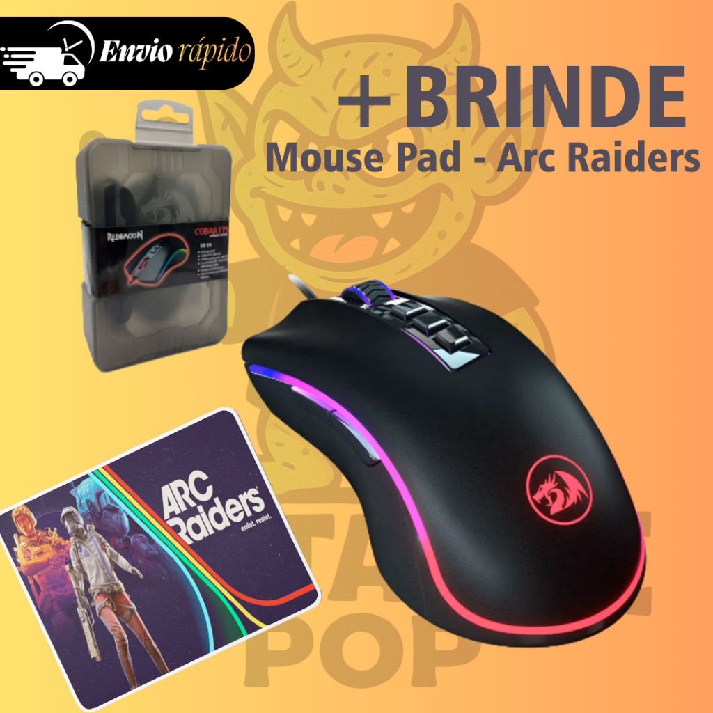 Mouse Gamer Redragon Cobra Rgb Preto Preto + Brinde Mouse Pad ARC ...