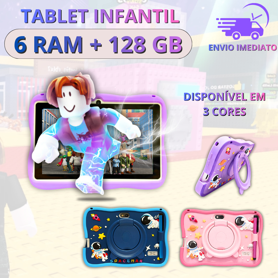 Tablet Infantil Roblox D12 6 RAM + 128 GB Android com Apoio de Mesa Wi ...