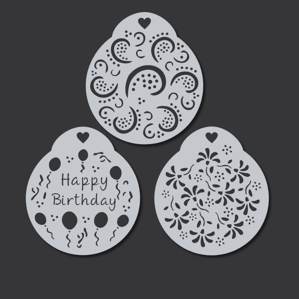 Kit 3 Mini Stencil Decorativo "Feliz Aniversário" Molde Revelo para ...