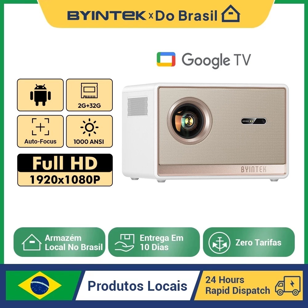 Projetor Byintek Plato T5 Max Google Tv 1080p Suporte 4k 1000ANSI WiFi ...