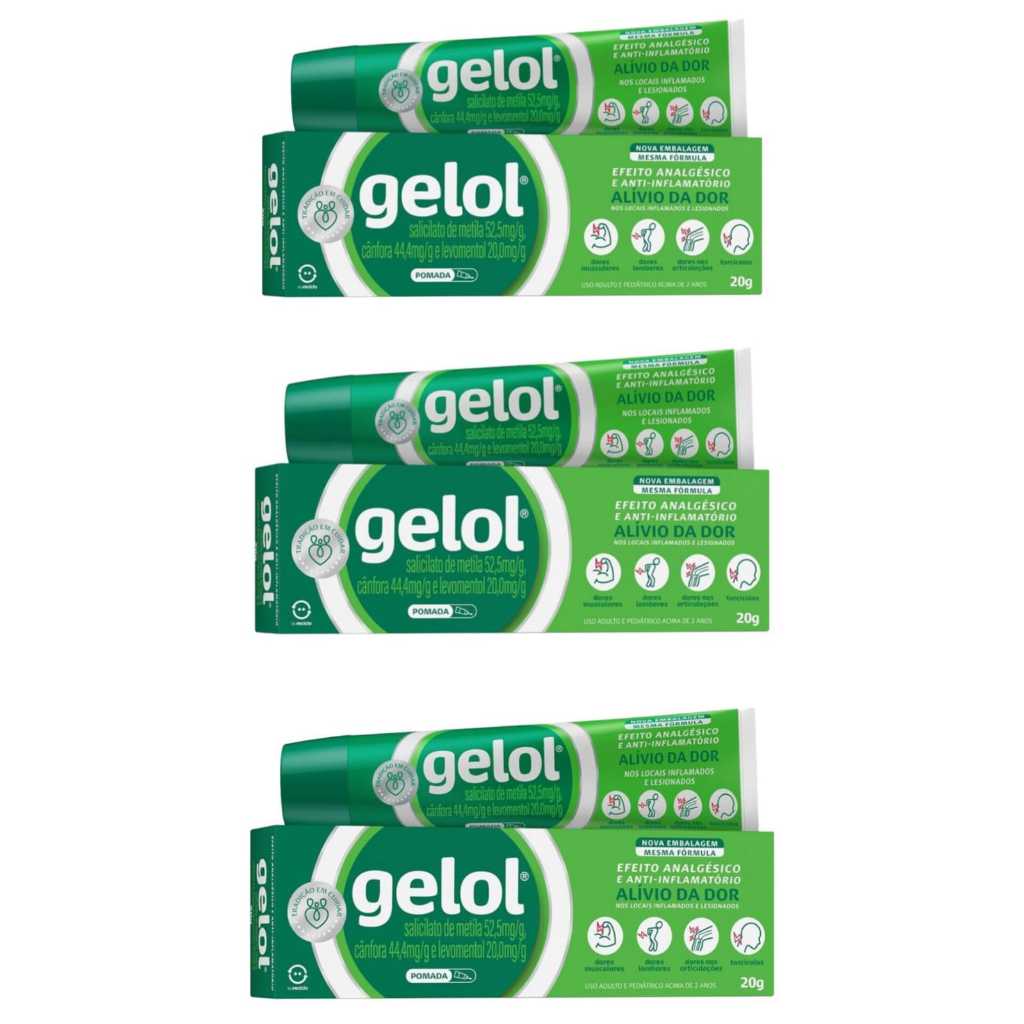 Kit 3 Gelol Pomada 20g | Shopee Brasil