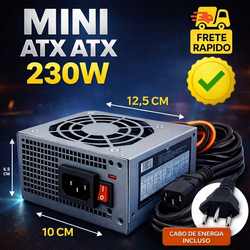 Fonte de Alimentação Mini ATX 230W Para PC COM CABO DE FORÇA Compacta ...
