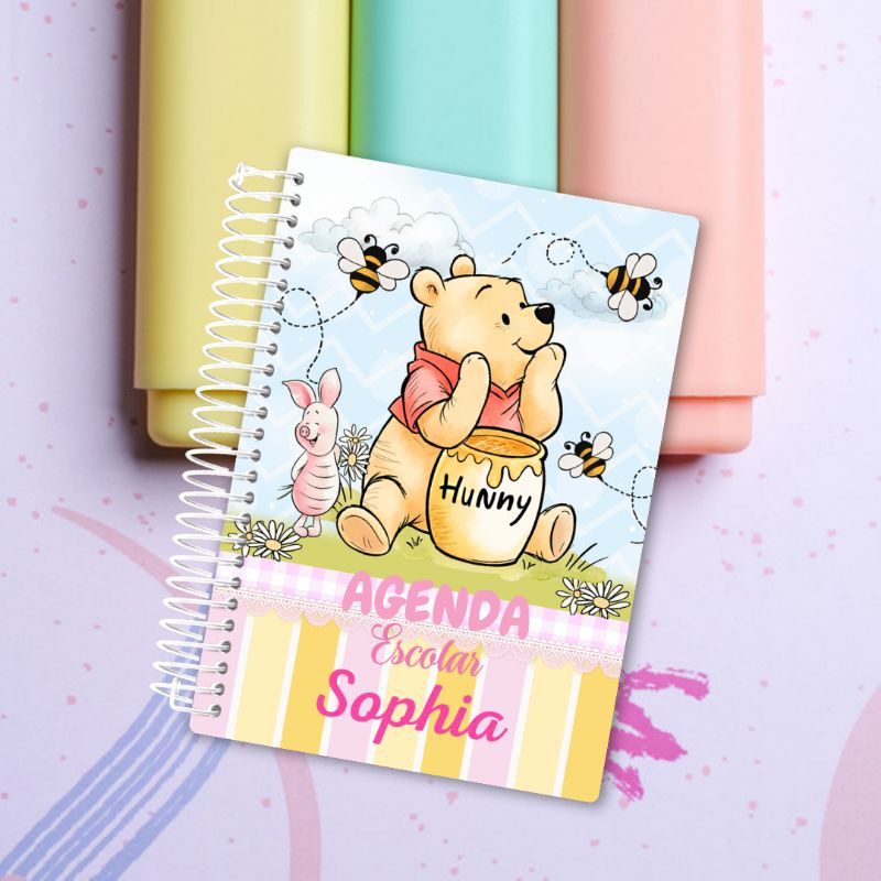 Agenda escolar ursinho Pooh, agenda personalizada escolar | Shopee Brasil