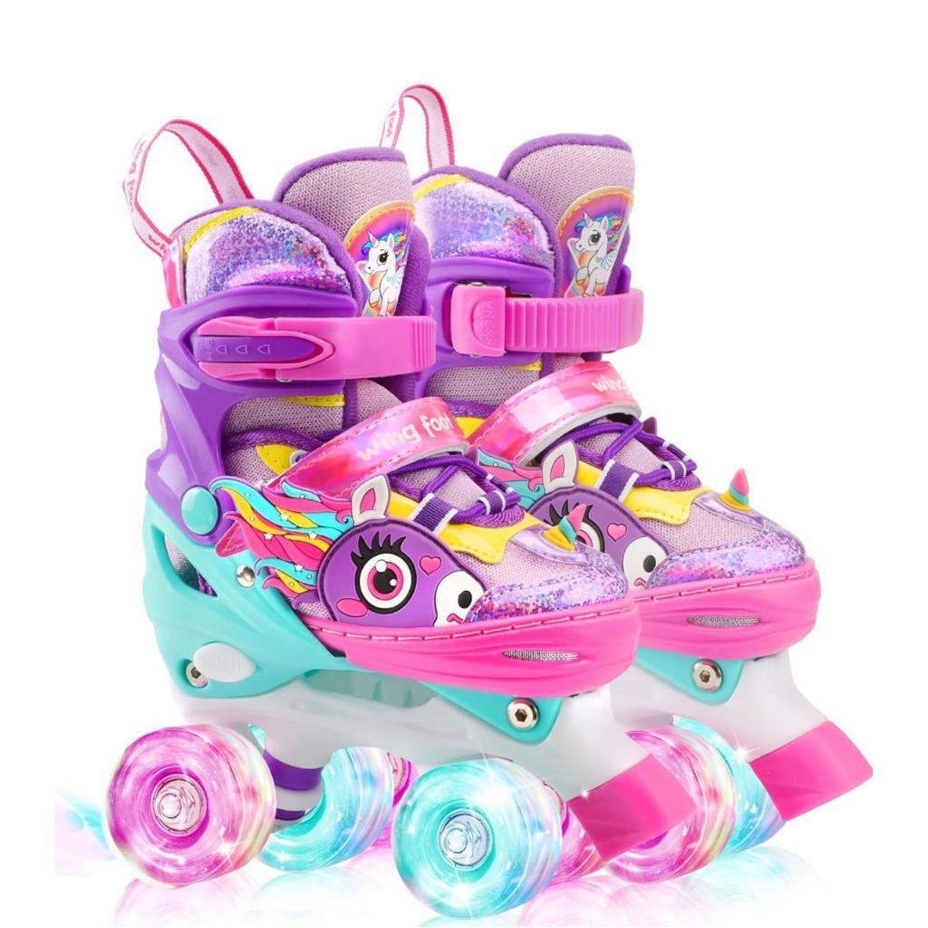 Patins De Criança 4 Rodas Meninas Roxo Unicórnio Com Led Ajustável ...