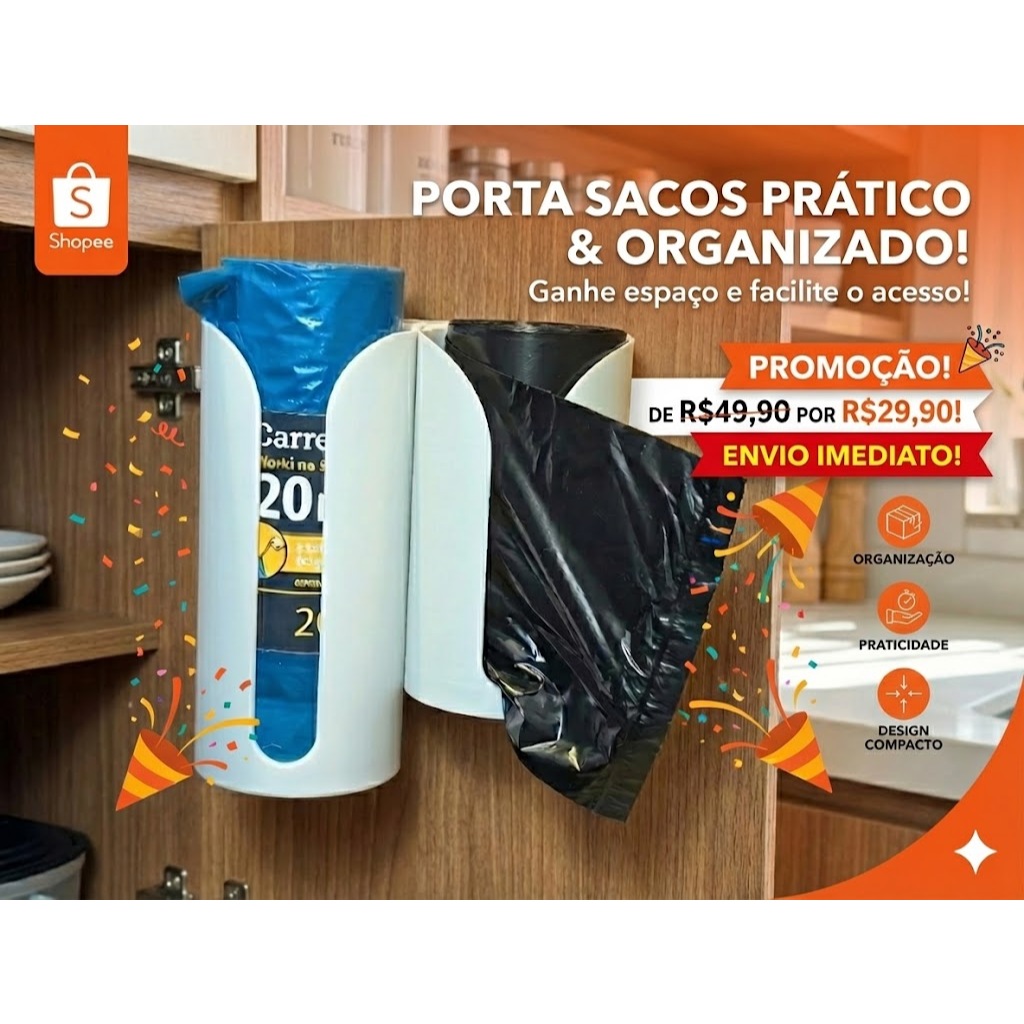 Organizador Porta Saco de Lixo Dispenser Suporte Rolo Adesivo Parede ...