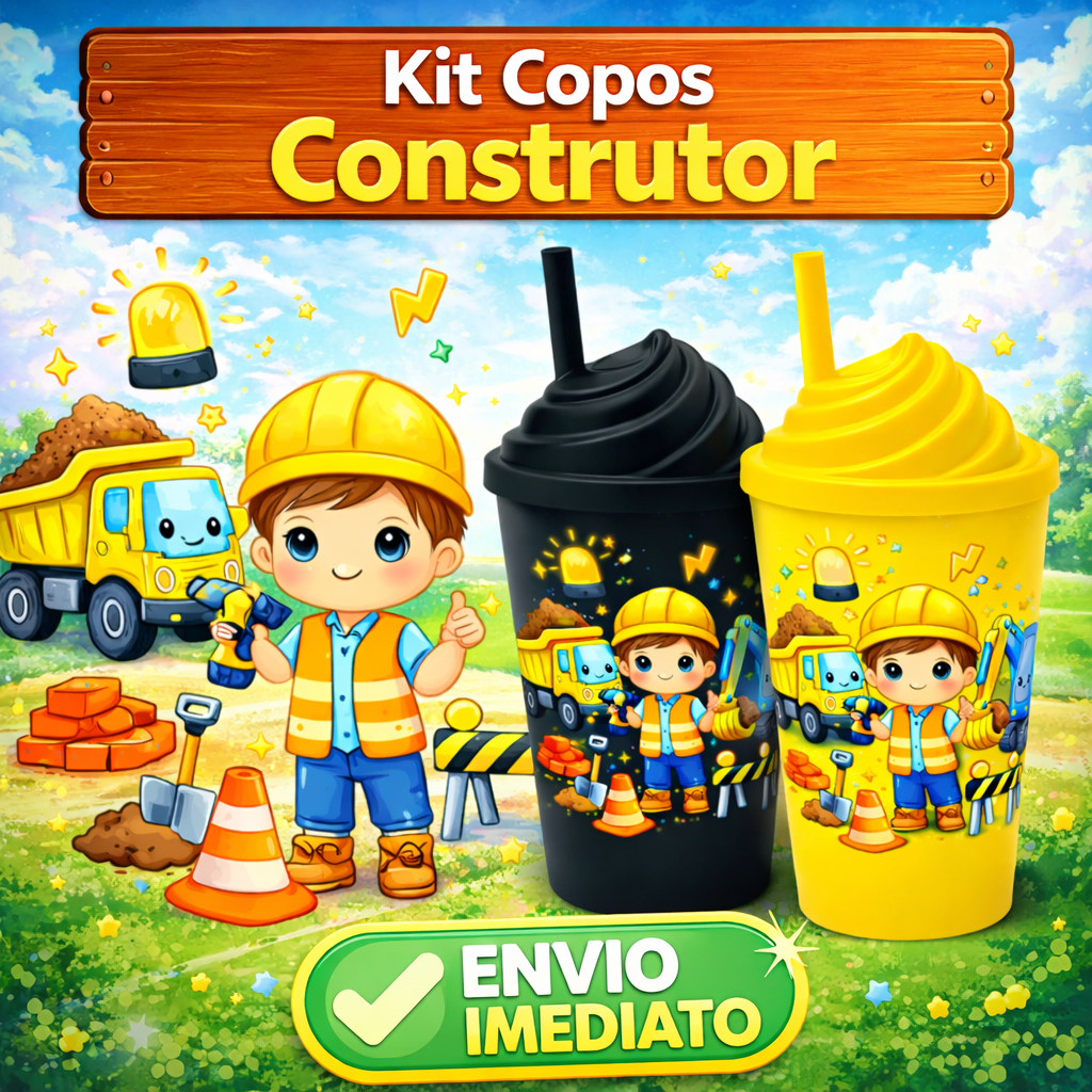 Kit 10/20/30/40/50 Copos Construção para Festa Infantil Lembrancinhas ...