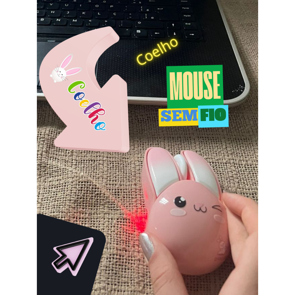 Mouse Coelho Rosa Sem Fio Tomate Original Anatel Ergonômico Feminino ...