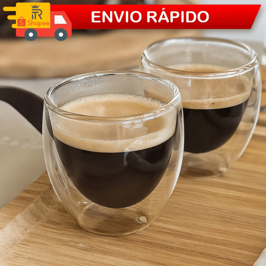 Jogo 2 Copos Xicaras Para Café Coffee Chá Time Em Vidro Parede Dupla Casa Cozinha 240ml | Shopee ...