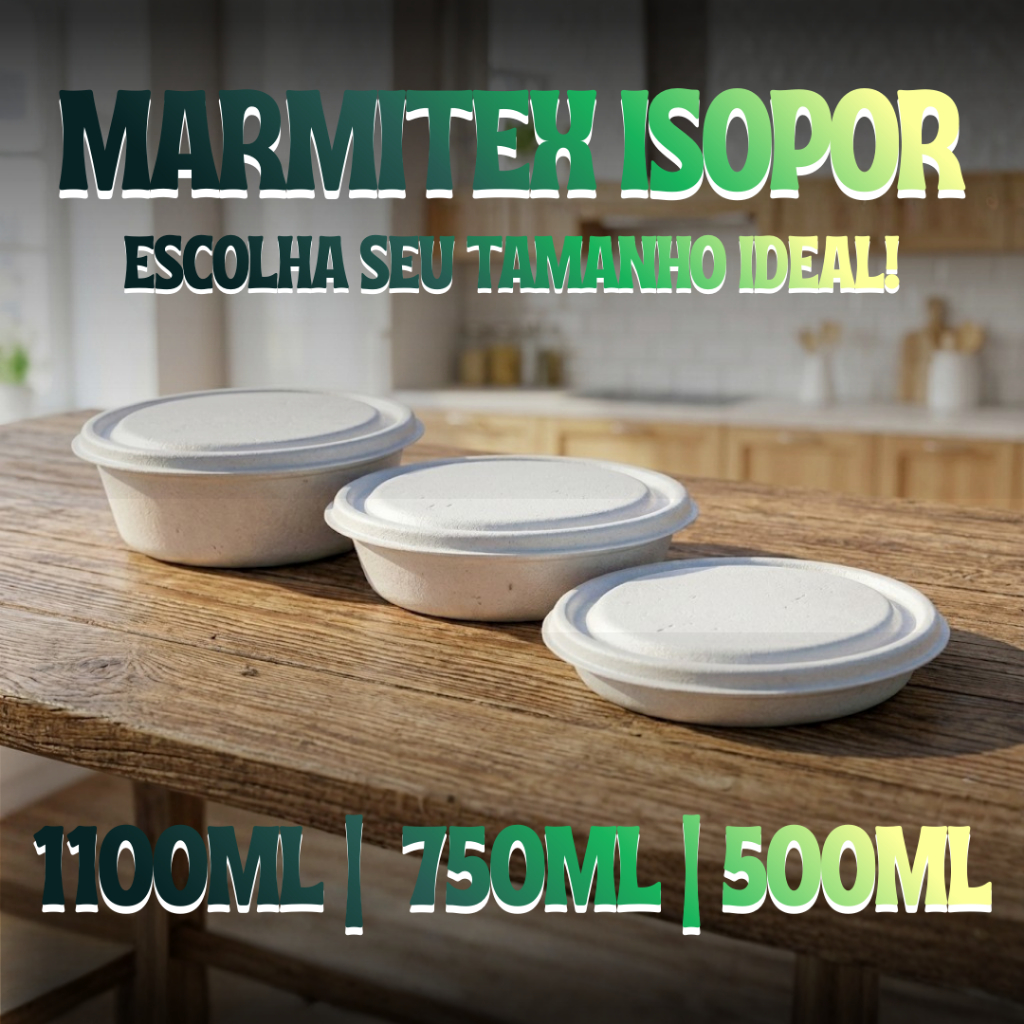 Marmitex de isopor com tampa P, M, G (500/750/1100ML) - pacotes com 50/ ...