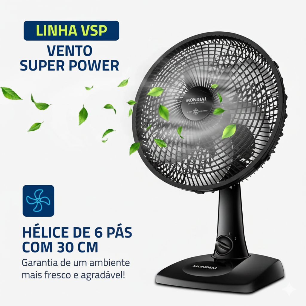 Ventilador de Mesa Mondial-Line 127v/220v 30 cm 06 Pás 03 Velocidades ...
