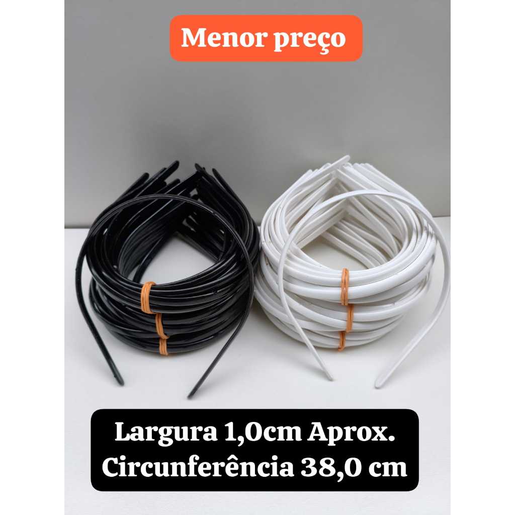 Kit 24 Tiara Arco Plástica Simples Preta/Branca Lisa 10mm/1cm ...