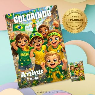 10 unid Revistinha Kit Colorir Infantil Futebol Copa do mundo + Giz de ...