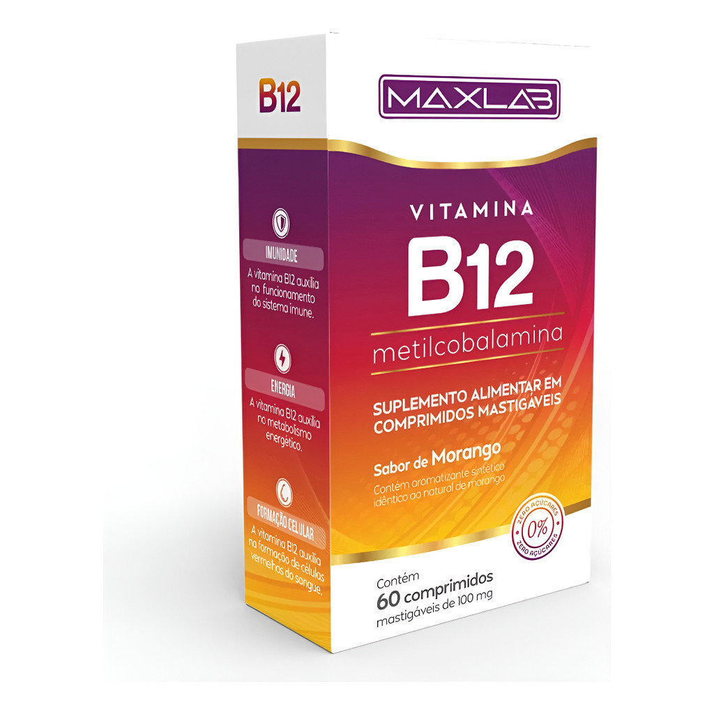 Vitamina B12 Metilcobalamina Comprimidos Mastigáveis 100mg Sabor ...
