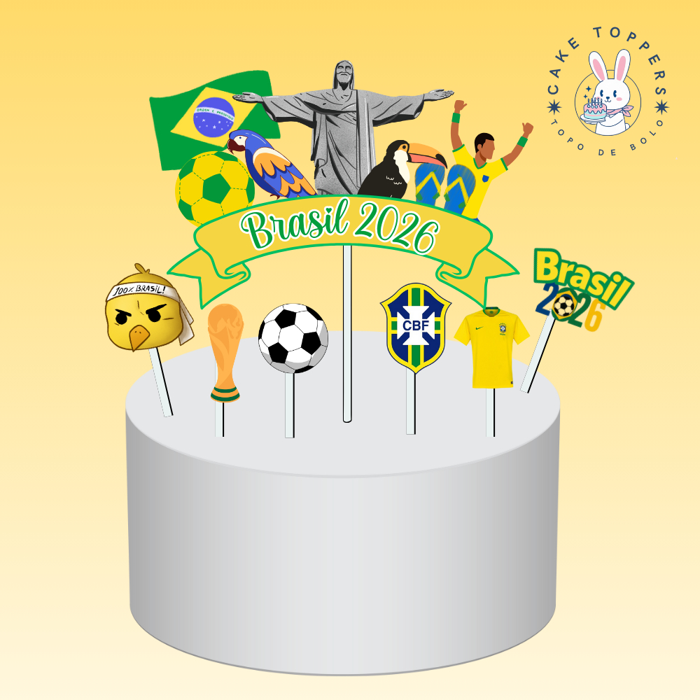 Topo Topper de bolo Copa Brasil 2026 para festa personalizada ...