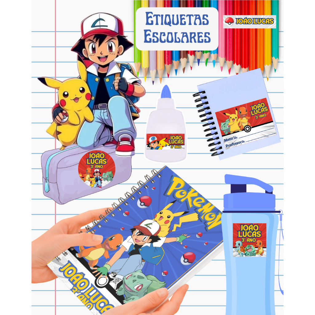 Etiquetas Escolares - Pokémon - Ateliarte | Shopee Brasil