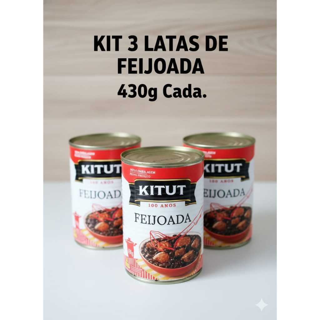 Kit 3 LATAS l Feijoada Kitut Tradicional em Lata 430g – Pronta para ...