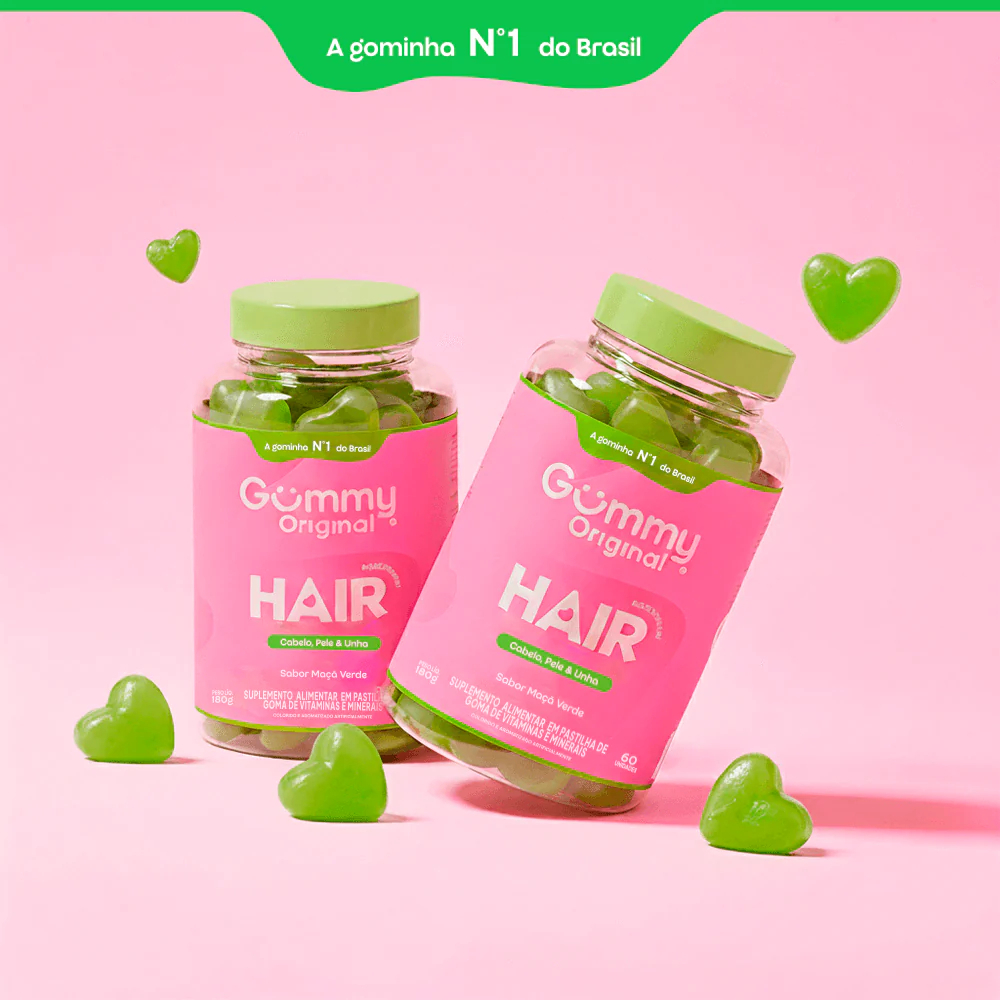 Gummy Hair Vitamina Cabelo 60 Gomas 180g Unha Suplemento Alimentar Maçã ...