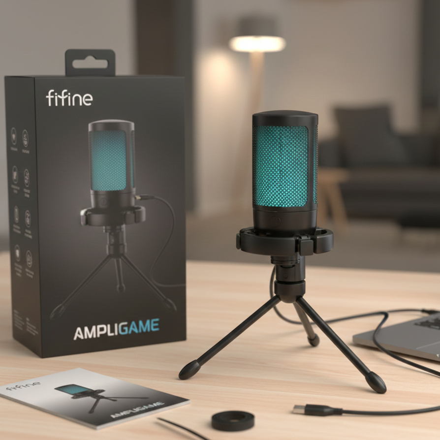Microfone Gamer Fifine A2 Condensador USB RGB Profissional PC PS4 PS5 ...