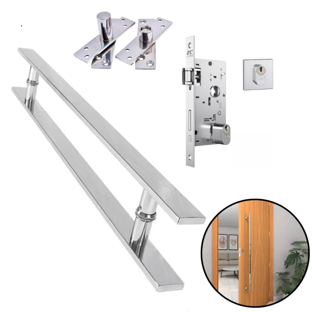Kit Porta Pivotante Puxador 1 Metro + Fechadura Rolete Stam + Dobradiça ...