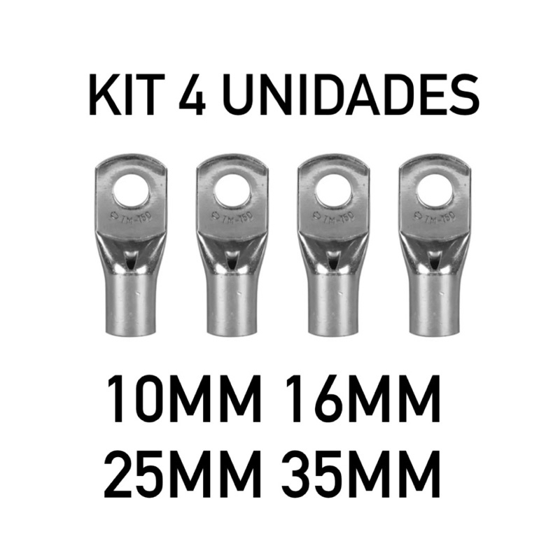 Kit 4 Terminal Olhal 10MM 16MM 25MM 35MM Ponteira Compressão Elétrica ...