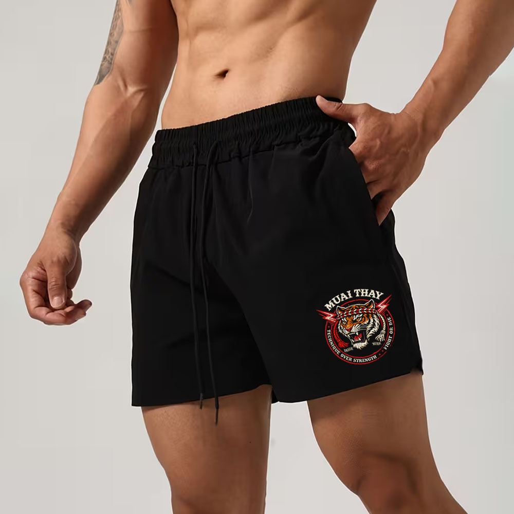 Bermuda Tactel Masculina Bolsos Leve Treino Muai Thay Tiger Strength ...