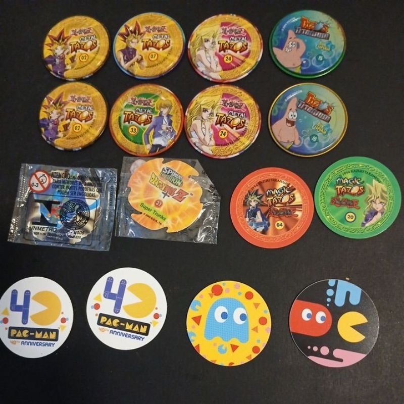 Pacote de Tazos Variados - Yu Gi Uh, Bob Esponja e Pac-Man | Shopee Brasil