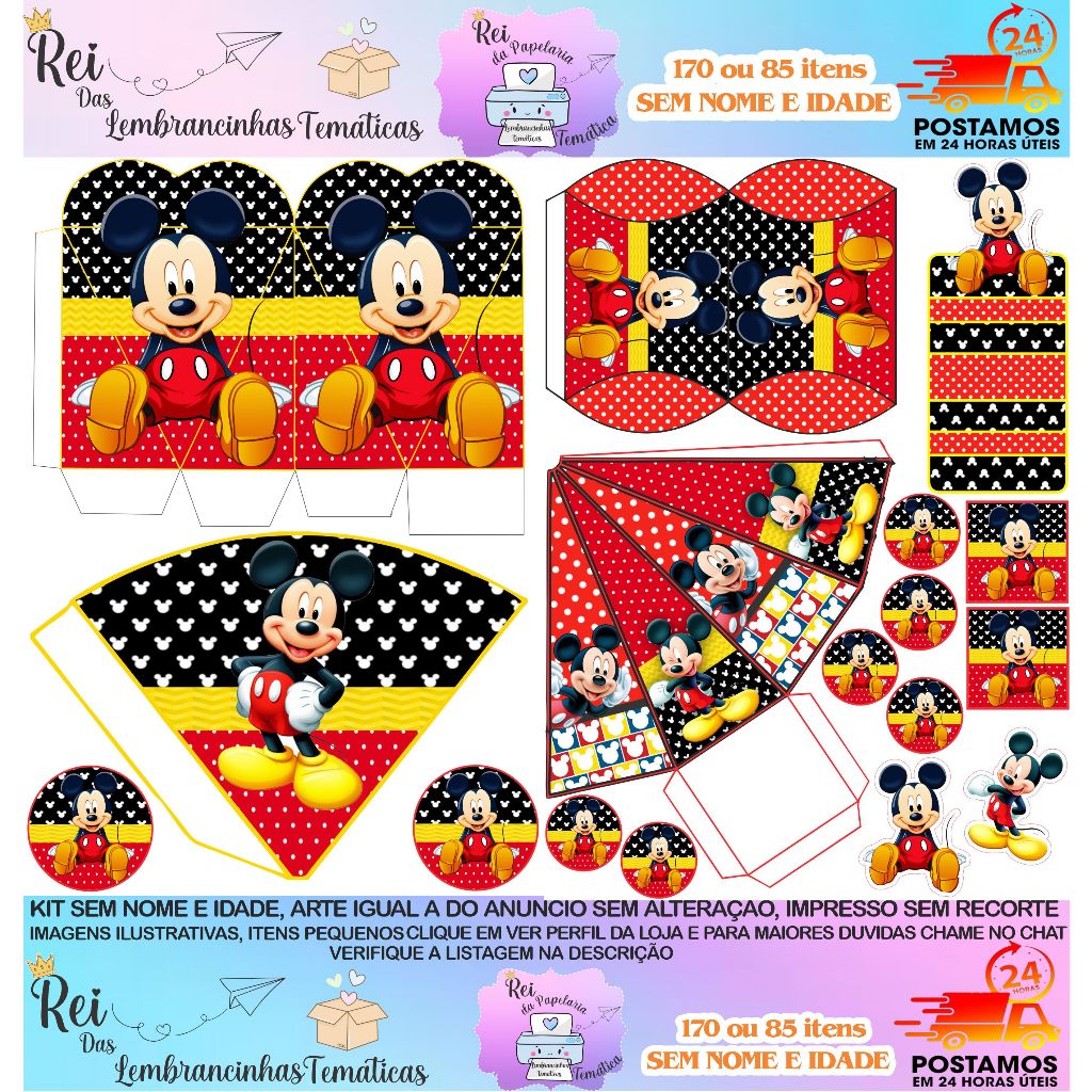KIT LEMBRANCINHAS MICKEY 170 OU 85 ITENS SEM NOME E SEM IDADE! ENVIO ...