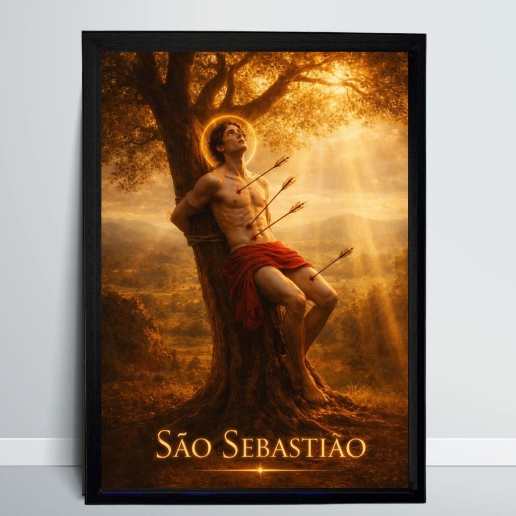 Quadro São Sebastião Devoção 23x32cm Moldura Madeira A4 | Shopee Brasil