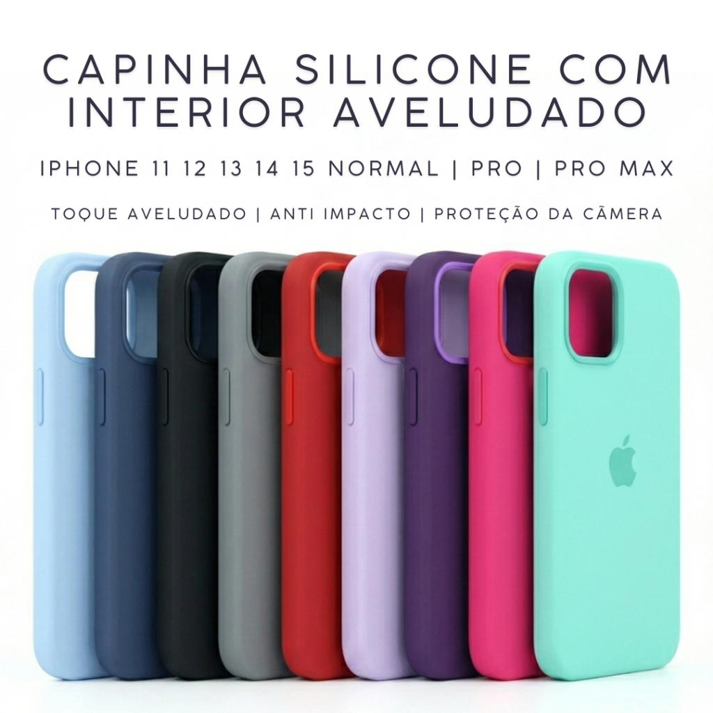 Capa Silicone Aveludada Anti-Impacto iPhone 11 12 13 14 15 Normal | Pro ...