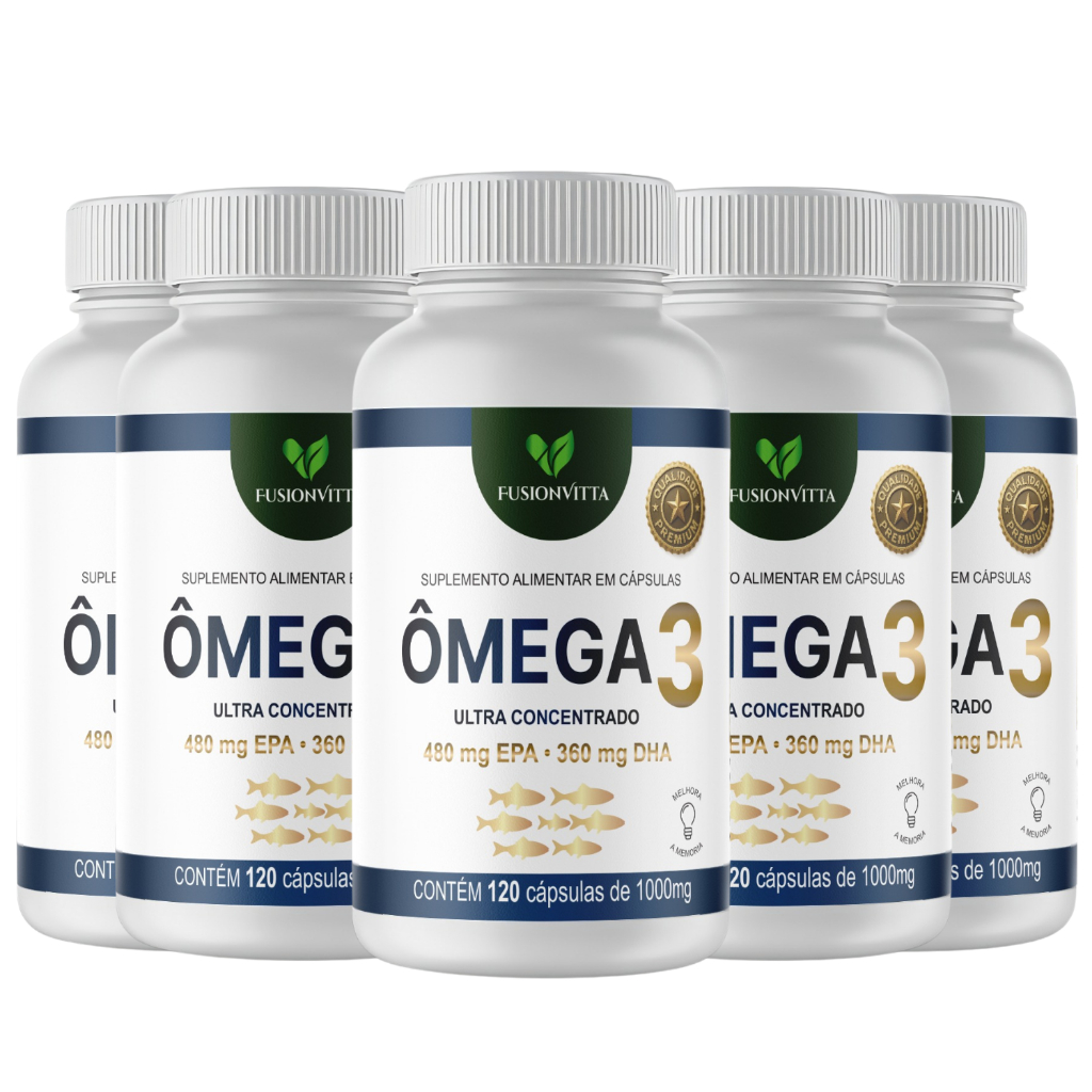Kit com 5 Omega 3 1000mg - 120 Cápsulas | Ultra Concentrado | Shopee Brasil