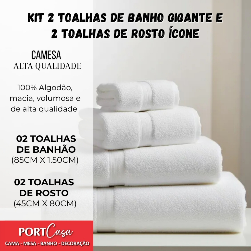 Jogo de Toalha Banho Gigante + Toalha de Rosto Camesa Ícone 4 Peças ...