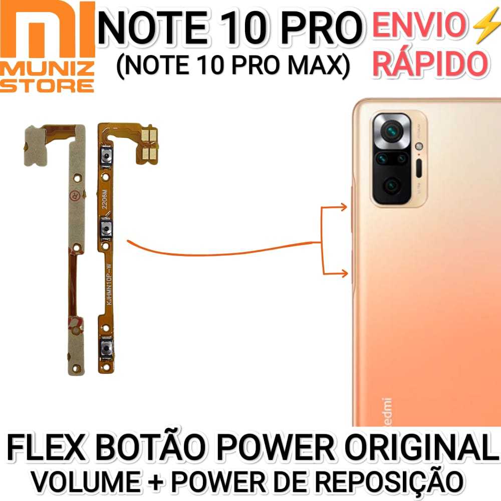 Flex Redmi Note 10 Pro/ Max Flat Botão Power + Volume 100% Original De ...