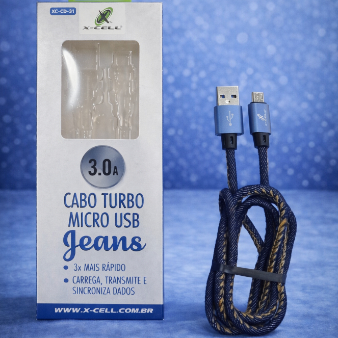 Cabo Turbo Micro USB X-Cell Jeans 3.0A Carregamento Rápido e Dados ...