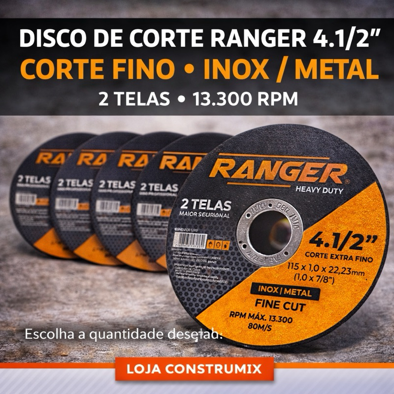 Kit Disco de Corte Ranger 4.1/2” Corte Fino Profissional Inox e Metal 2 ...