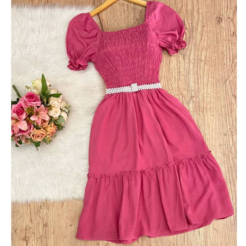 Vestido Jaqueline Manga Princesa Viscolinho -Rosa | Shopee Brasil