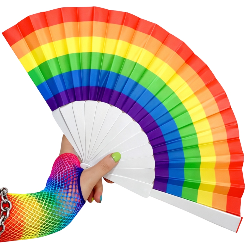 Leque de Mão Dobrável Arco-Íris LGBTQIA+ Médio Parada Gay Acessório ...