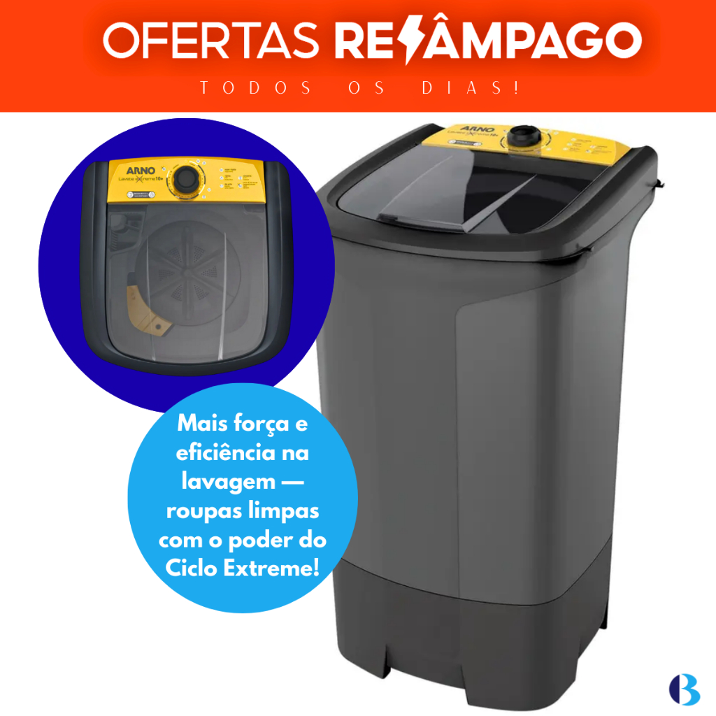 Tanquinho Arno Lavete Extreme 10Kg 127V - Semiautomático, Ciclo Extreme ...