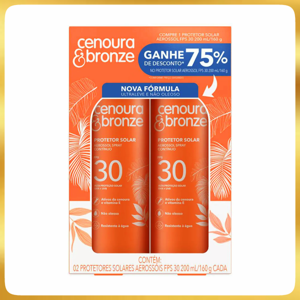 Kit Cenoura & Bronze Protetor Solar Aerossol Spray FPS30 200ml - 2 ...