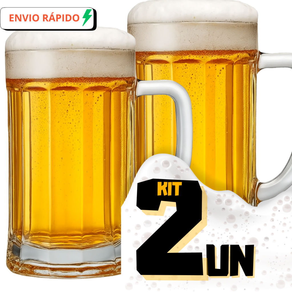 Kit 2 Canecas de Chopp 390ml Vidro Resistente Grosso Congela Bar ...
