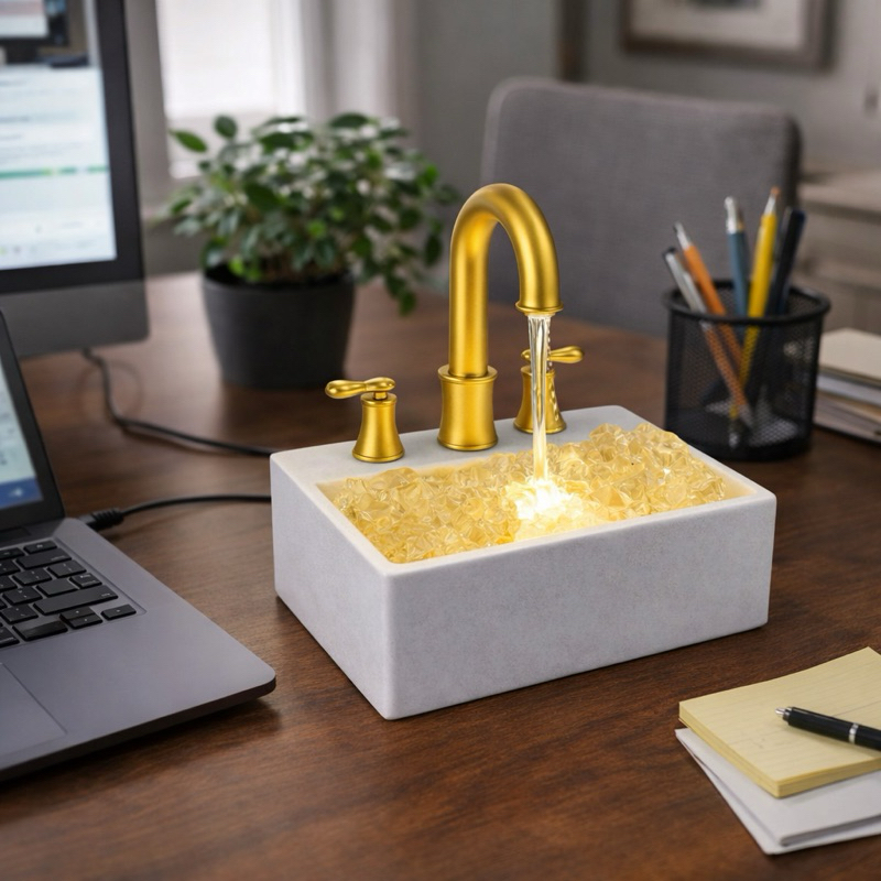 Fonte Torneira Dourada Bivolt com Pia LED Decorativa De Mesa Agua ...