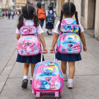 Kit 3 Pecas Mochila Lilo Stitch Angel Escolar De Rodinhas Infantil 3d ...