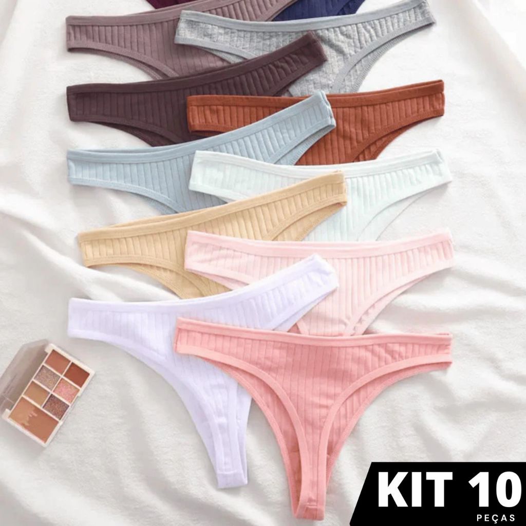 Kit 10 Calcinhas Fio Dental Canelada Sara Feminina Empina Bumbum ...