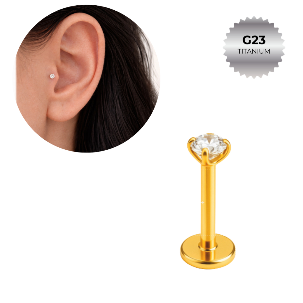 Piercing de Titanio Ponto De Luz Dourado Haste 6mm Helix Tragus Flat ...
