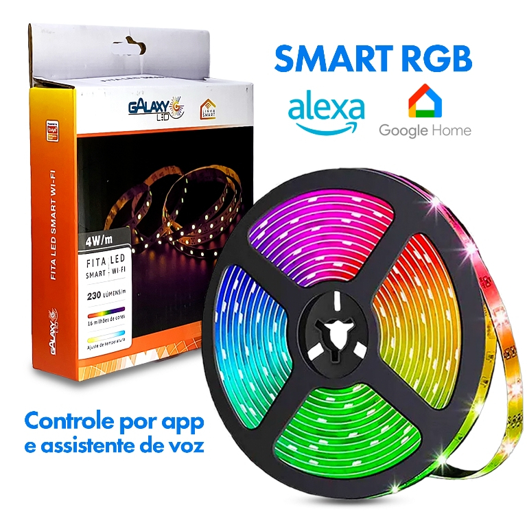 Fita LED RGB 5 Metros 20W 12V Wi-Fi Smart Compatível com Alexa e google ...