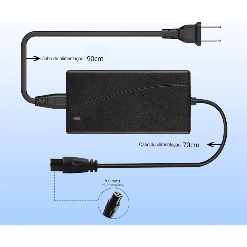 Carregador Hoverboard Skate Elétrico 42v 1.5a / 2a Bivolt Preto ...