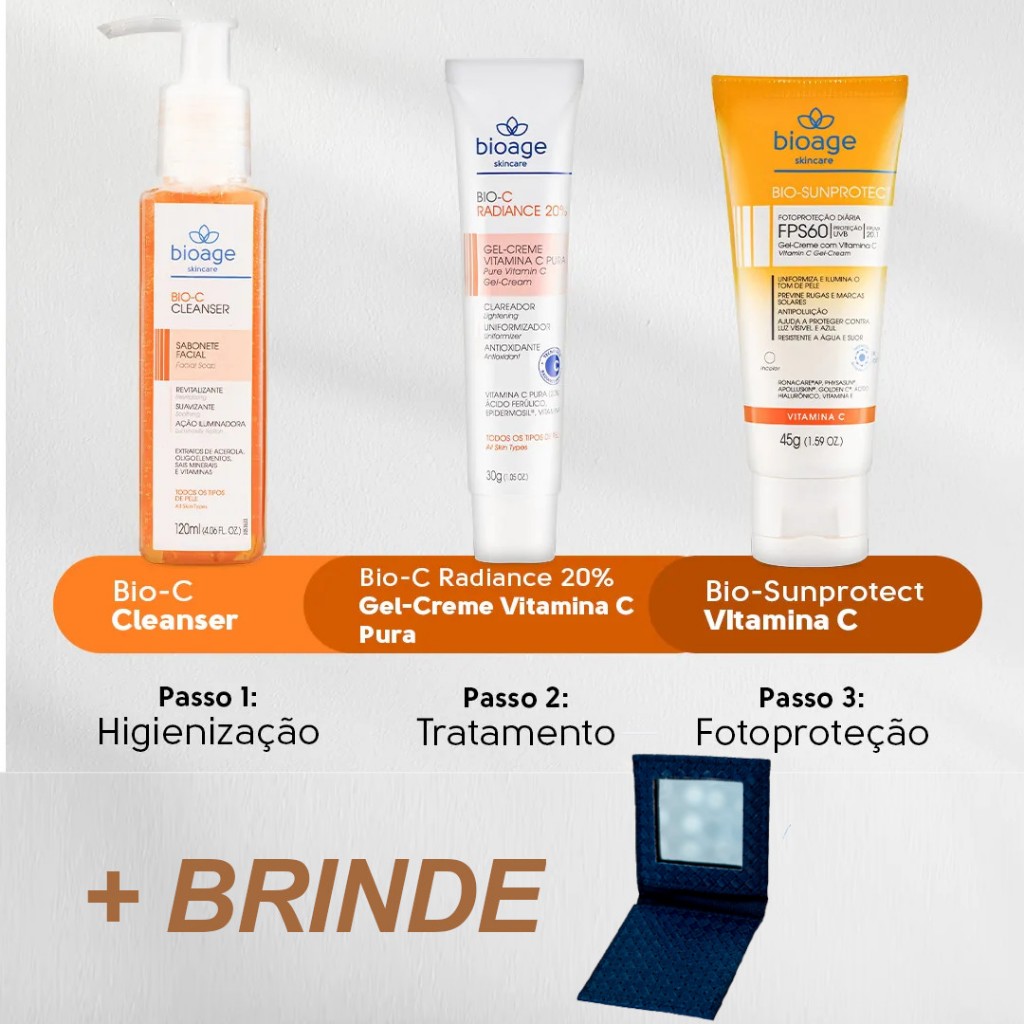 Creme Clareador com Vitamina C Pura + Sabonete Facial + Protetor Solar ...