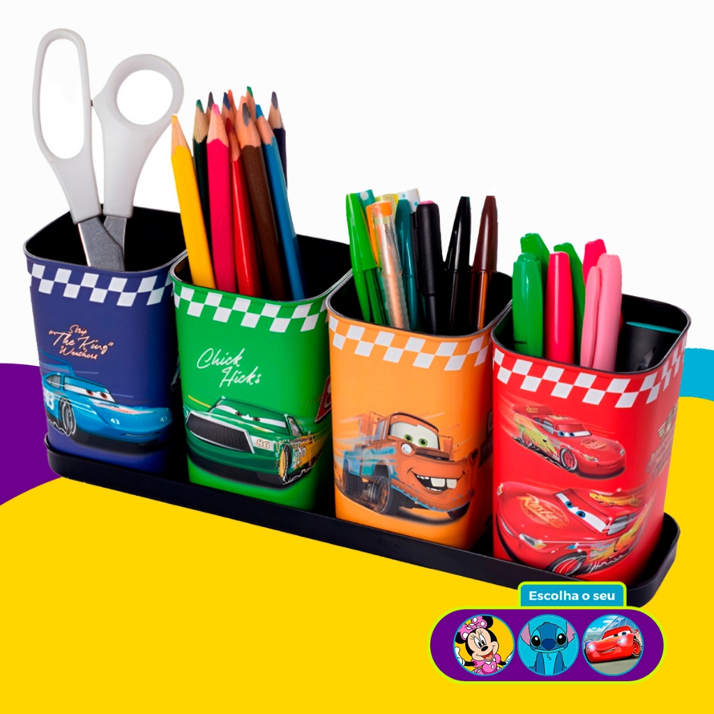 Porta Caneta Disney Carros Lilo Stitch Minnie 4 Organizadores Canetas ...