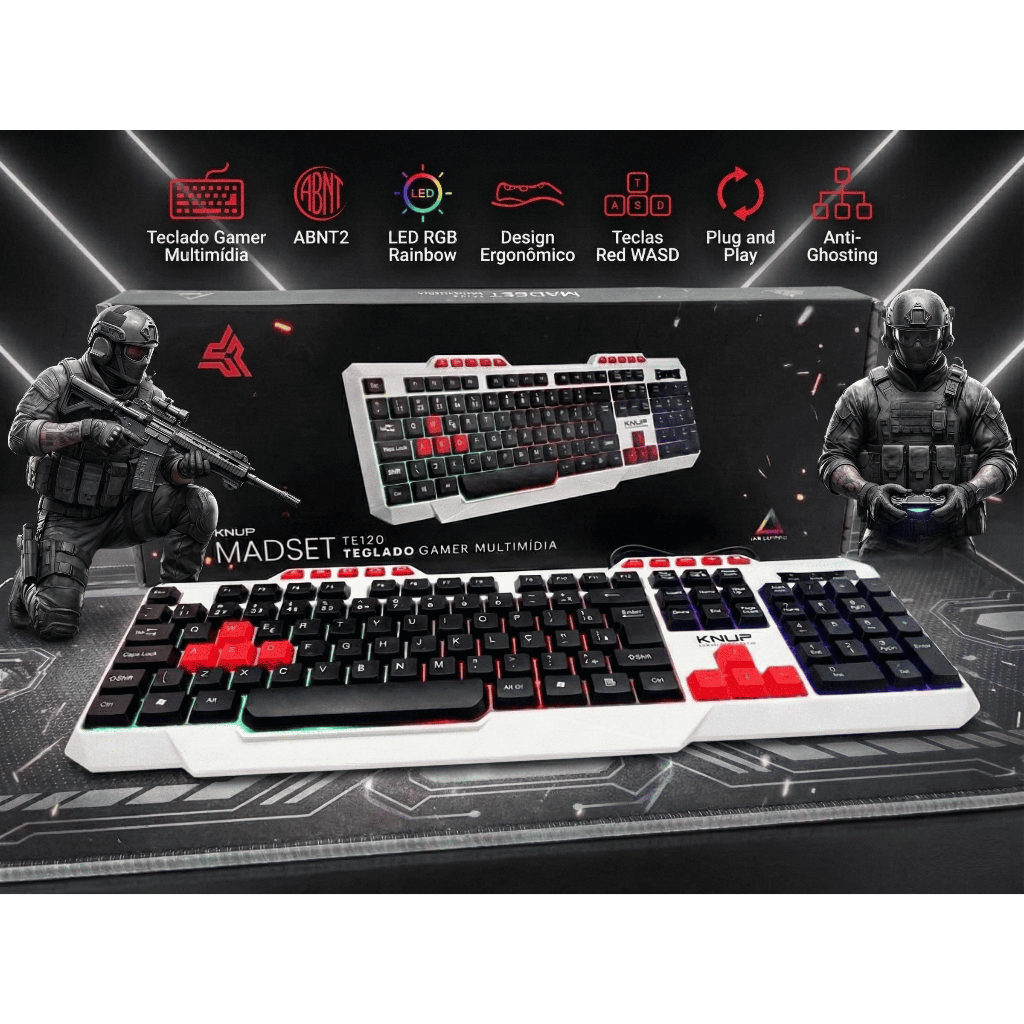 Teclado Gamer Knup Kp-te120 Rgb Abnt2 Cor De Teclado Branco Português ...