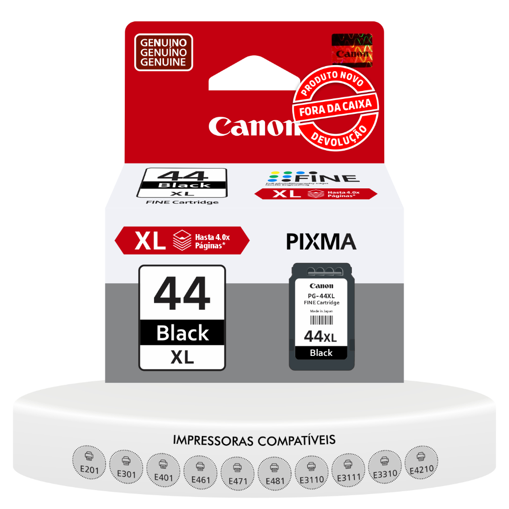 Cartucho De Tinta Preta Pg44xl Original Canon E201 E301 E3110 E3111 E3310 E401 E461 E471 E481 ...