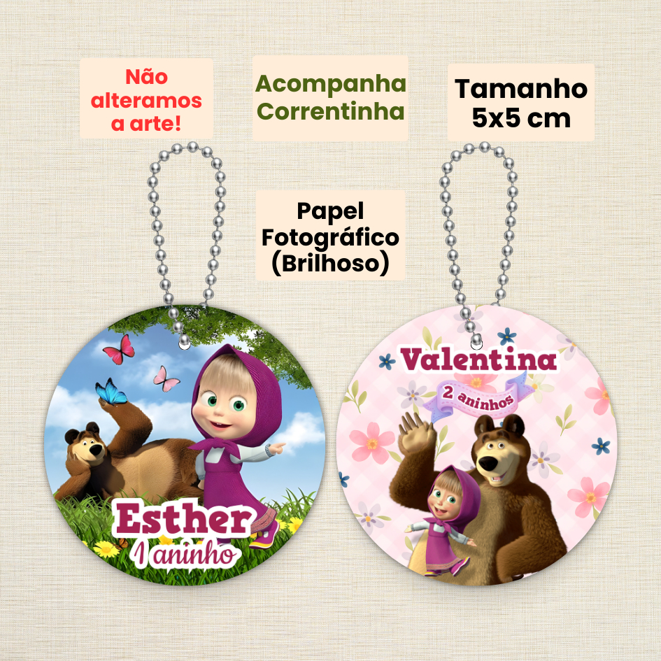 Tag 5CM com Correntinha Masha e o Urso | Personalizada com Nome e Idade ...